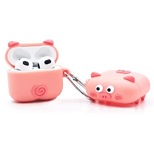 Cute Case for Airpods 3rd Generation 2021,Funny Kawaii Animal Pink Pig Cool Aesthetic 3D Cartoon Design Airpod 3 Soft Silicone Case Cover with Keychain for Women Men Teens Kids (New AirPods 3rd Gen)