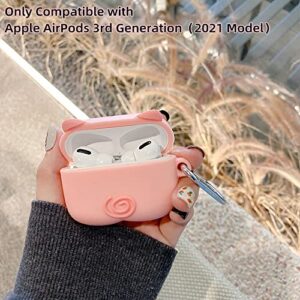 Cute Case for Airpods 3rd Generation 2021,Funny Kawaii Animal Pink Pig Cool Aesthetic 3D Cartoon Design Airpod 3 Soft Silicone Case Cover with Keychain for Women Men Teens Kids (New AirPods 3rd Gen)