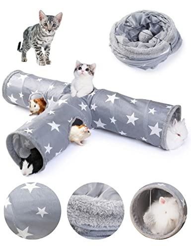 JanYoo Cat Tunnel Tube,Cat Tunnels for Indoor Cats 3 Way Collapsible Cat Interactive Toy,Rabbit Tunnel Toys Bunny Ferret Hideout