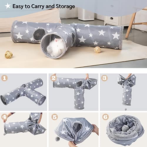 JanYoo Cat Tunnel Tube,Cat Tunnels for Indoor Cats 3 Way Collapsible Cat Interactive Toy,Rabbit Tunnel Toys Bunny Ferret Hideout