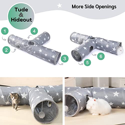 JanYoo Cat Tunnel Tube,Cat Tunnels for Indoor Cats 3 Way Collapsible Cat Interactive Toy,Rabbit Tunnel Toys Bunny Ferret Hideout