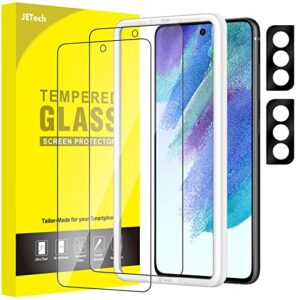 jetech screen protector for samsung galaxy s21 fe 5g with camera lens protector, easy installation tool, tempered glass film, fingerprint id compatible, 2-pack each