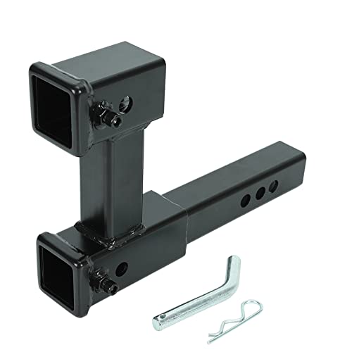 Dual Hitch Receiver, 2 inch Trailer Hitch Extension Riser Hitch Adapter with Pin and Clip, Fits for 2 inch Receiver Extender to 10 inch Max Length 7.5 Inch Riser