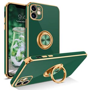 telaso iphone 11 case, iphone 11 phone case electroplated iphone 11 case with 360° ring holder kickstand soft tpu car mount supported shockproof protective plating iphone 11 case cover, midnight green