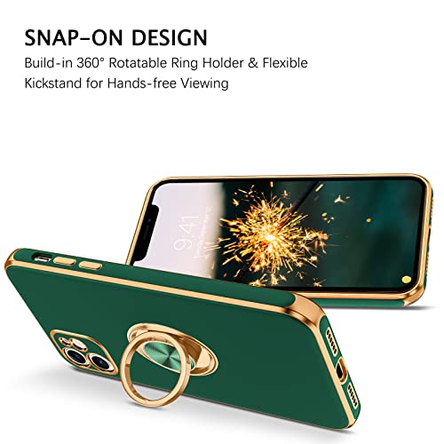 Telaso iPhone 11 Case, iPhone 11 Phone Case Electroplated iPhone 11 Case with 360° Ring Holder Kickstand Soft TPU Car Mount Supported Shockproof Protective Plating iPhone 11 Case Cover, Midnight Green