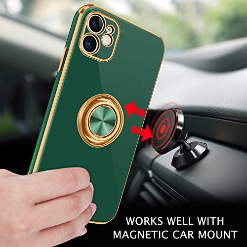 Telaso iPhone 11 Case, iPhone 11 Phone Case Electroplated iPhone 11 Case with 360° Ring Holder Kickstand Soft TPU Car Mount Supported Shockproof Protective Plating iPhone 11 Case Cover, Midnight Green