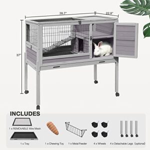 MEDEHOO Rabbit Hutch with Wheels Indoor Outdoor Guinea Pig Cage with 3 Access Doors, Pull-Out Tray, Removable Wire Mesh and UV Proof Panel(39.7 Inch)