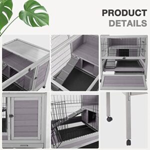 MEDEHOO Rabbit Hutch with Wheels Indoor Outdoor Guinea Pig Cage with 3 Access Doors, Pull-Out Tray, Removable Wire Mesh and UV Proof Panel(39.7 Inch)