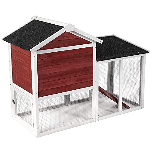 BIRASIL Wood Rabbit Hutch, Guinea Pig Cage with Pull Out Tray, 2 Levels Bunny House for Small Animals Outdoor Indoor (Red, 48 Inch)