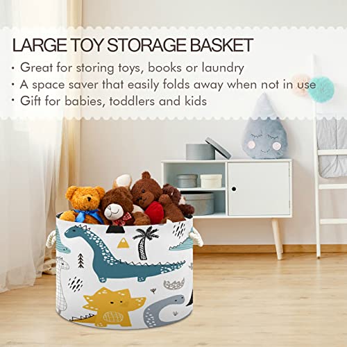 Large Round Storage Basket,Creative Childish DinosaurToy Basket Nursery Bins & Boxes Laundry Hamper for Bathroom/Bedroom/Home Decor