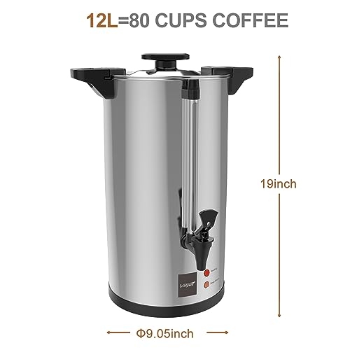 Valgus Commercial Grade Stainless Steel 80-Cup 12L Percolate Coffee Urn Coffee Maker with Automatic Temperature Control Hot Water Urn for Parties, Office, Wedding and Catering Events