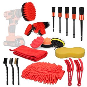 frg 22 pcs detail brush kit for car, auto drill wash brushes kit, car interior brush cleaning set for carpet, wheel, tire, rim, leather