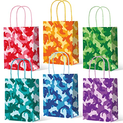 24 Pack Camo Gift Bags Camouflage Birthday Party Favor Bags Goodie Bags Camouflage Themed Treat Candy Bags for Kids Boys Girls Baby Shower Birthday Party Supplies Favors (Bright Style)