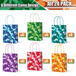 24 Pack Camo Gift Bags Camouflage Birthday Party Favor Bags Goodie Bags Camouflage Themed Treat Candy Bags for Kids Boys Girls Baby Shower Birthday Party Supplies Favors (Bright Style)