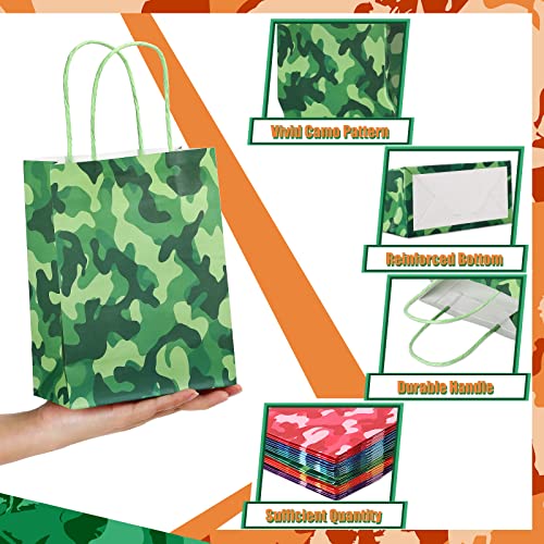 24 Pack Camo Gift Bags Camouflage Birthday Party Favor Bags Goodie Bags Camouflage Themed Treat Candy Bags for Kids Boys Girls Baby Shower Birthday Party Supplies Favors (Bright Style)