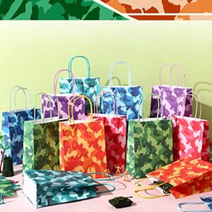 24 Pack Camo Gift Bags Camouflage Birthday Party Favor Bags Goodie Bags Camouflage Themed Treat Candy Bags for Kids Boys Girls Baby Shower Birthday Party Supplies Favors (Bright Style)