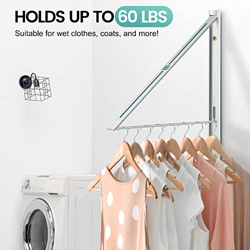 DarMeyFull Clothes Drying Rack Retractable Wall Mounted Clothes Rack Folding Drying Rack Clothing Hanging Rack Clothes Hanger Rack for Laundry Room Closet Storage Organization Aluminum Silver 1 PC