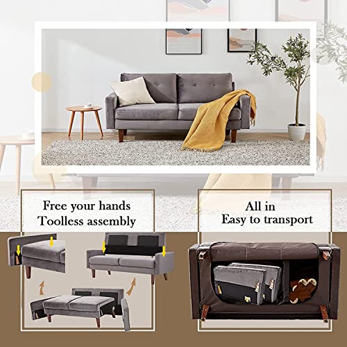 Bettermade Loveseat Sofa,Futon Sofa for Living Room, Velvet Cover Modern Design Couch,Tools-Free Assemble,2 Seats with 600 LB Load,Gray