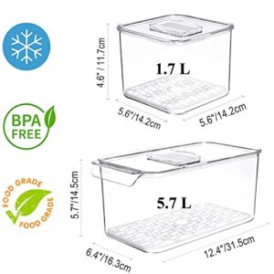 GEDLIRE Produce Saver Containers for Refrigerator 3 Pack, Stackable Plastic Fridge Food Fruit Vegetables Storage Bins with Vented Lids, Clear Freezer Fresh Keeper Organizers and Storage Container Set