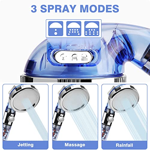 Shower Head with Handheld, HBESTIE Filtered Shower Heads High Pressure with Hose and Holder, Shower Spray Filter Set for Hard Water, Jet Filter Showerhead, Purifying Filtration Mineral Stone Beads