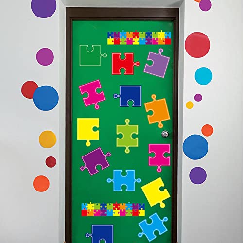 G1ngtar 70Pcs Puzzle Pieces Cutouts Christian Bulletin Board Decoration Set Welcome Back to School Jigsaw Puzzle Straight Border Trim Religious Supplies Sunday School Decors for Classroom Kindergarten