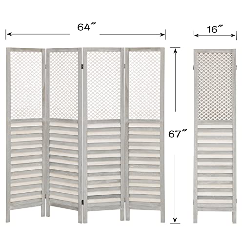 ECOMEX Cutout Room Divider, 4 Panel 5.6 Ft Tall Wood Room Dividers and Folding Privacy Screens, Freestanding Partition Wall Dividers, Room Separator, Grey White