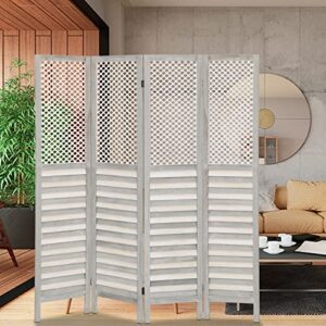 ECOMEX Cutout Room Divider, 4 Panel 5.6 Ft Tall Wood Room Dividers and Folding Privacy Screens, Freestanding Partition Wall Dividers, Room Separator, Grey White