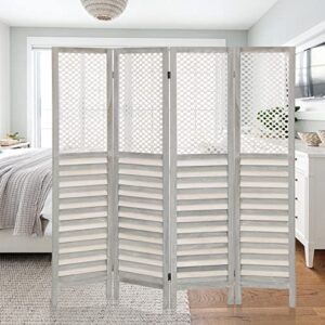 ECOMEX Cutout Room Divider, 4 Panel 5.6 Ft Tall Wood Room Dividers and Folding Privacy Screens, Freestanding Partition Wall Dividers, Room Separator, Grey White