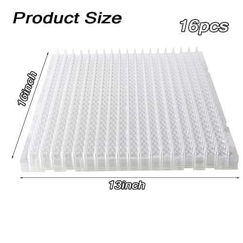 16 Pack Cat Deterrent Outdoor Scat Mat 16 x 13 Inch Cat Counter Deterrent Mat Plastic Spikes for Cats Dogs Training Mat for Indoor Outdoor Supplies, 18.3 Square Feet