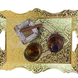 ChanceGift Turkish Tea Coffee Beverage Dinning Gold Serving Tray and Platters with Handled Ottoman Motif Decorative Middle Table Rectangular (16.1x11.6x1Inc) 40x29.5x2cm