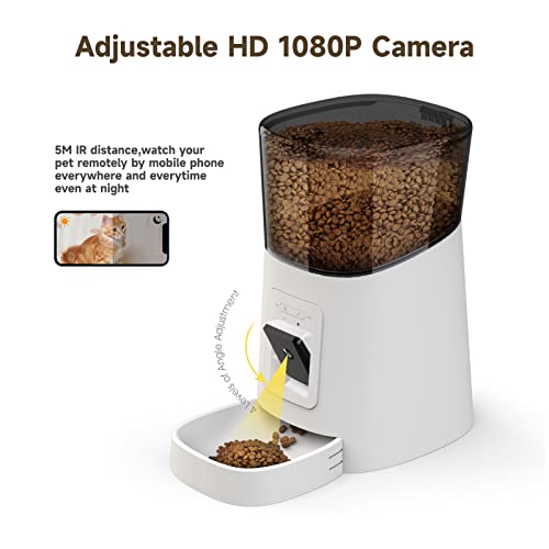 Onliciple 6L Automatic Cat Feeder with HD Camera, Smart WiFi Pet Feeder with App Control, 2-Way Audio, Low Food Alarm, Timed Dog Food Dispenser, HD Video with IR Night Vision, Up to 12 Meals Per Day