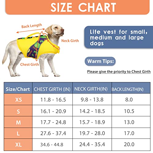 Queenmore Life Vests for Dogs, 2022 Summer Super Buoyant Life Jackets, Printing Adjustable Dog Water Life Preserver for Small Medium Large Dogs (Medium, Yellow)