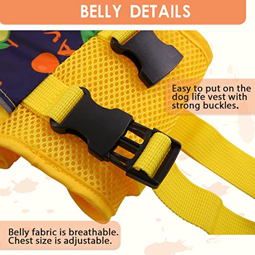 Queenmore Life Vests for Dogs, 2022 Summer Super Buoyant Life Jackets, Printing Adjustable Dog Water Life Preserver for Small Medium Large Dogs (Medium, Yellow)