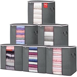 large storage bags, 90l clothes storage bins, foldable closet organizers storage containers with clear window, reinforced handles, thick fabric for blankets, comforters, clothing, bedding, 6 pack