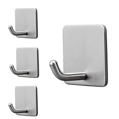 Adhesive Towel Hook Stainless Steel Adhesive Wall Hooks,Waterproof and Anti-Rust Wall Hooks for Hanging,Can Be Used for Keys,Towels,Clothes,Bath Towels,Hats,Kitchen Utensils(4 Pieces)