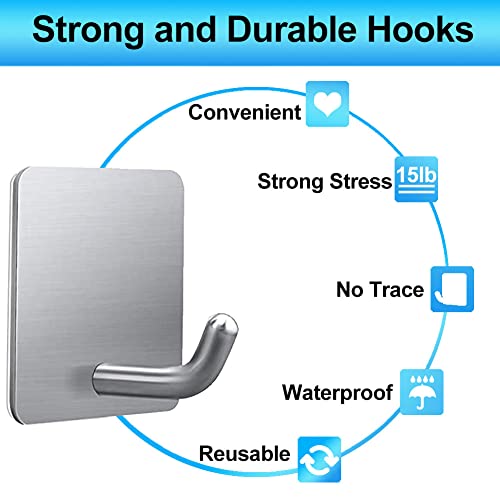 Adhesive Towel Hook Stainless Steel Adhesive Wall Hooks,Waterproof and Anti-Rust Wall Hooks for Hanging,Can Be Used for Keys,Towels,Clothes,Bath Towels,Hats,Kitchen Utensils(4 Pieces)