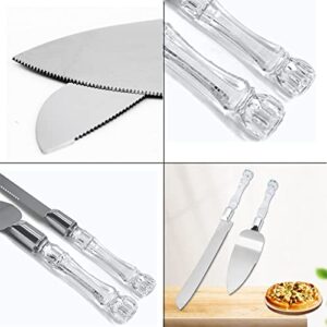 2 PCS Cake Cutting Set for Wedding, Hsxxf Stainless Steel Cake Knife and Server Set with Faux Crystal Handle for Pizza Wedding Cake Birthdays Anniversaries Parties