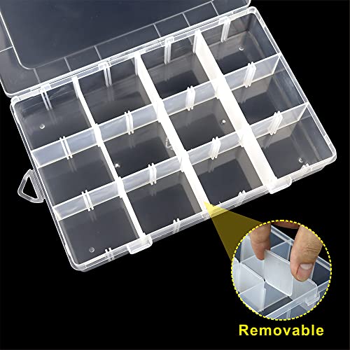 Tellyouwin 6 Pack Organizer Box with Parkical Adjustable Dividers, 12 Grids Plastic Storage Container for Jewelry, Craft DIY, Bead Organizer, Sewing, Dip Powder, Hair Accessories