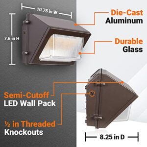 All-in-One 60W LED Wall Pack Fixture - Photocell Dusk-to-Dawn Sensor - 100W-320W MH/HPS Equal - Commercial Outdoor Step-Dimmable LED Security Wall Light - 3000K-5000K CCT Tunable - 100-277VAC - Bronze