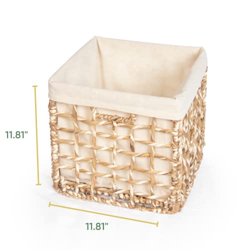 WERORA - Wicker Storage Baskets for Shelves, 2 Packs Water Hyacinth Storage Baskets with Handles, Foldable Square Pantry Baskets, Wicker Storage Basket for Toys, Bookself.