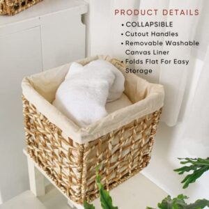 WERORA - Wicker Storage Baskets for Shelves, 2 Packs Water Hyacinth Storage Baskets with Handles, Foldable Square Pantry Baskets, Wicker Storage Basket for Toys, Bookself.