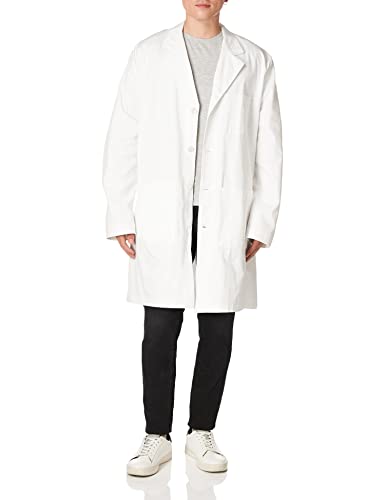 Landau Essentials Relaxed Fit 5-Pkt 4-Button Full-Length Lab Coat for Men 3124 White 8oz 100% Cotton Twill