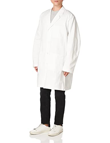 Landau Essentials Relaxed Fit 5-Pkt 4-Button Full-Length Lab Coat for Men 3124 White 8oz 100% Cotton Twill