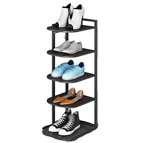 WMYDNX Shoe Rack Shoe Rack 5 Tiers Vertical Shoe Shelf Durable Iron Shoe Tower Entryway Balcony Flower Stand Bathroom Shoe Stand 9.4in Durable (Color : Black)