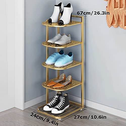 WMYDNX Shoe Rack Shoe Rack 5 Tiers Vertical Shoe Shelf Durable Iron Shoe Tower Entryway Balcony Flower Stand Bathroom Shoe Stand 9.4in Durable (Color : Black)