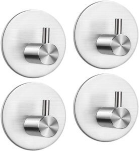 aeiniwer self adhesive hook stainless steel waterproof hook sticky hook nailless hook for door wall home bathroom kitchen, round, 4 pack