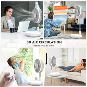 Pedestal Fan,12" Portable Foldable Oscillating Standing Fan with Remote,Lamp,Timer,Rechargeable Quite Cordless Intelligent Temperature Control Fan for Bedroom Home Office,Height Adjustable 10 Speed