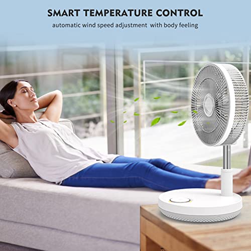 Pedestal Fan,12" Portable Foldable Oscillating Standing Fan with Remote,Lamp,Timer,Rechargeable Quite Cordless Intelligent Temperature Control Fan for Bedroom Home Office,Height Adjustable 10 Speed