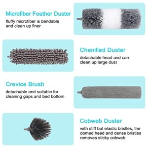 12pcs Microfiber Dusters, Duster with Extension Pole(Stainless Steel) 30 to 100'', Washable Dusters, Bendable Extendable Long Feather Duster for Cleaning Fan, High Ceiling, Blinds, Furniture, Cars