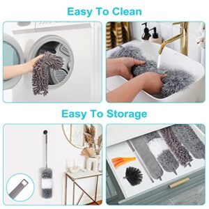 12pcs Microfiber Dusters, Duster with Extension Pole(Stainless Steel) 30 to 100'', Washable Dusters, Bendable Extendable Long Feather Duster for Cleaning Fan, High Ceiling, Blinds, Furniture, Cars